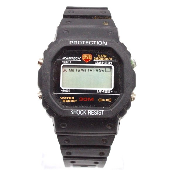 AQUATECH | Accessories | Vintage Aquatech Digital Watch Mens Black Tone ...